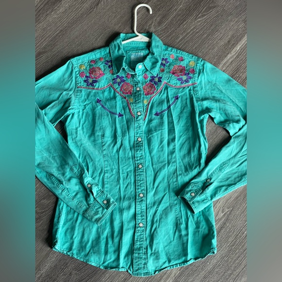 Panhandle Slim | Tops | Panhandle Slim Turquoise Embroidered Western ...